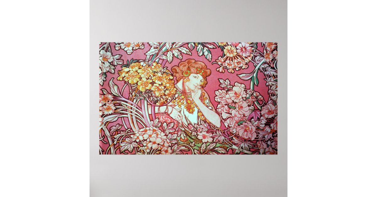 Alphonse Mucha. Femme Parmi Les Fleurs 1900 Poster | Zazzle