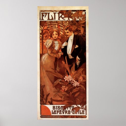 Alphonse Mucha Flirt Poster | Zazzle