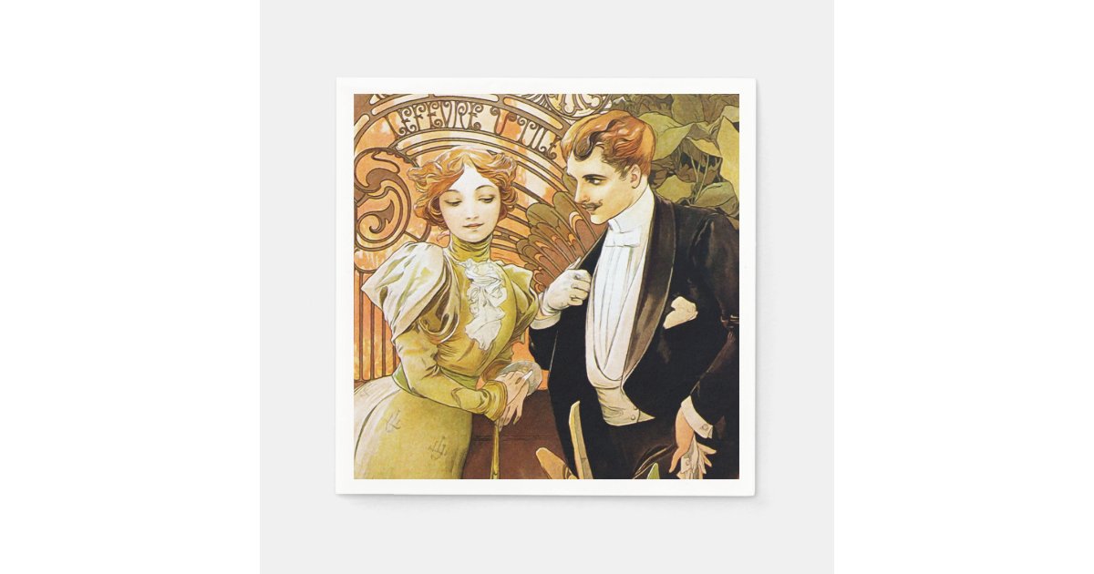 Alphonse Mucha Flirt Vintage Romantic Art Nouveau Paper Napkins | Zazzle