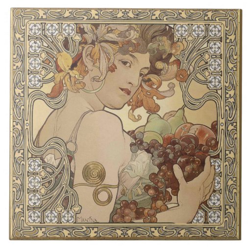 Alphonse Mucha Fruit Art Nouveau Vintage Ceramic Tile | Zazzle