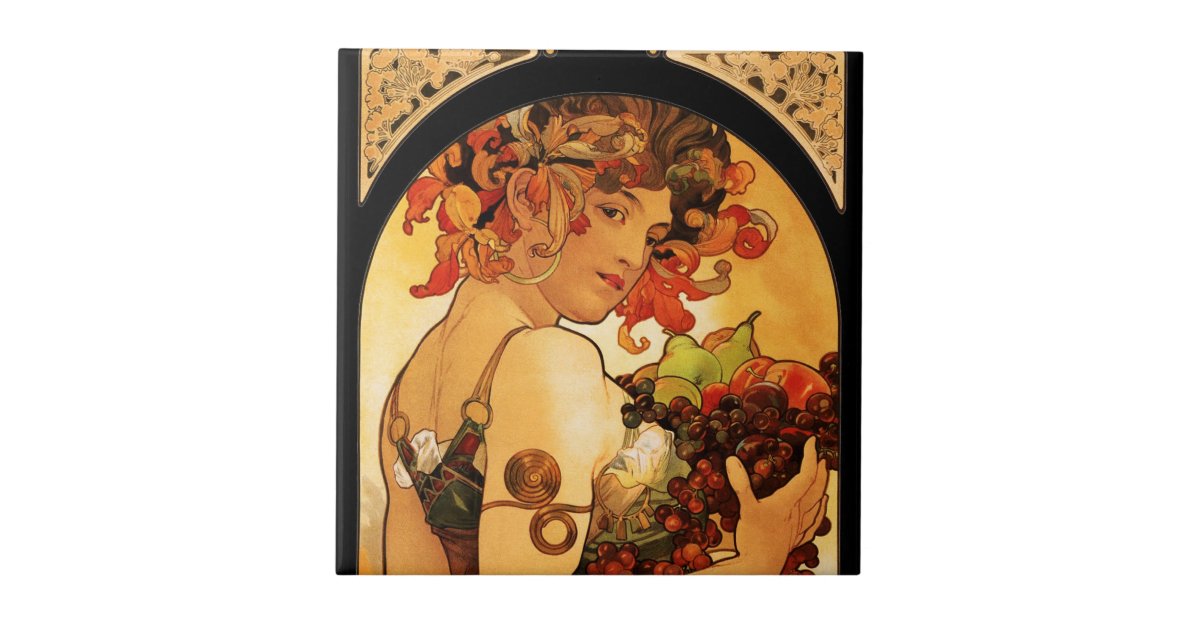 Alphonse Mucha Fruit Tile | Zazzle