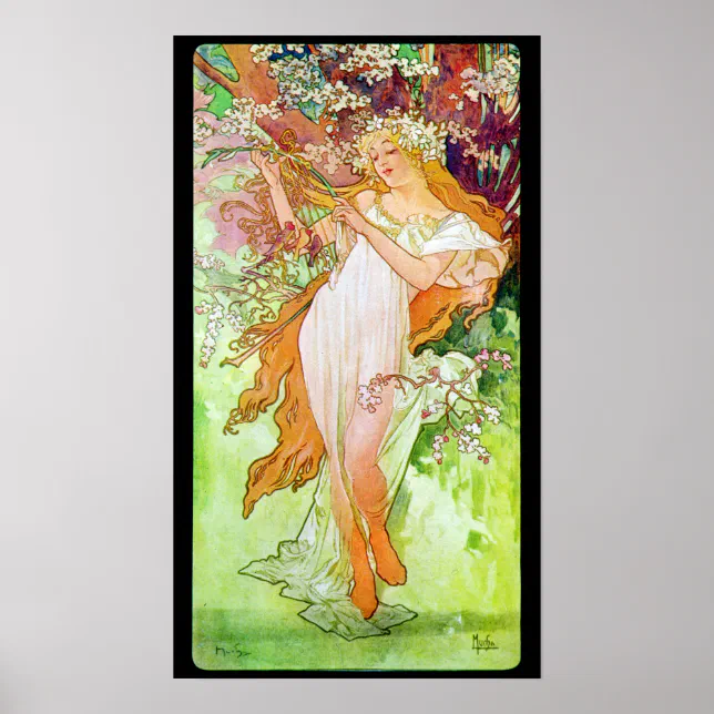 Alphonse Mucha Girl In Garden Poster | Zazzle