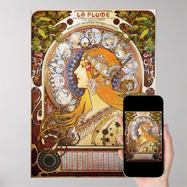 Alphonse Mucha. La Plume/Zodiac, 1896. Poster | Zazzle