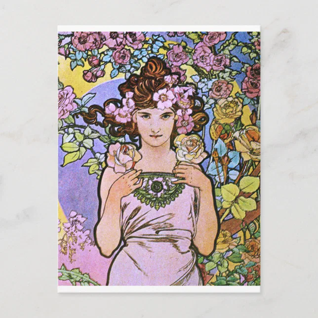 Alphonse Mucha. La Rose/Rose, 1897 Postcard | Zazzle