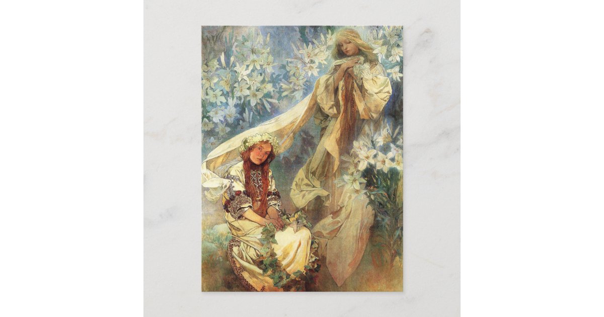 Alphonse Mucha Madonna of the Lilies Postcard | Zazzle