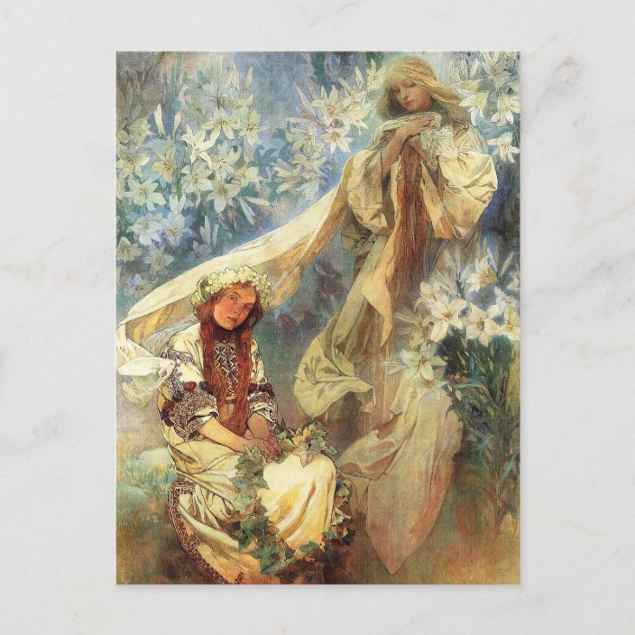 Alphonse Mucha Madonna of the Lilies Postcard | Zazzle.com