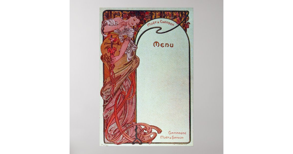 Alphonse Mucha Menu Poster | Zazzle