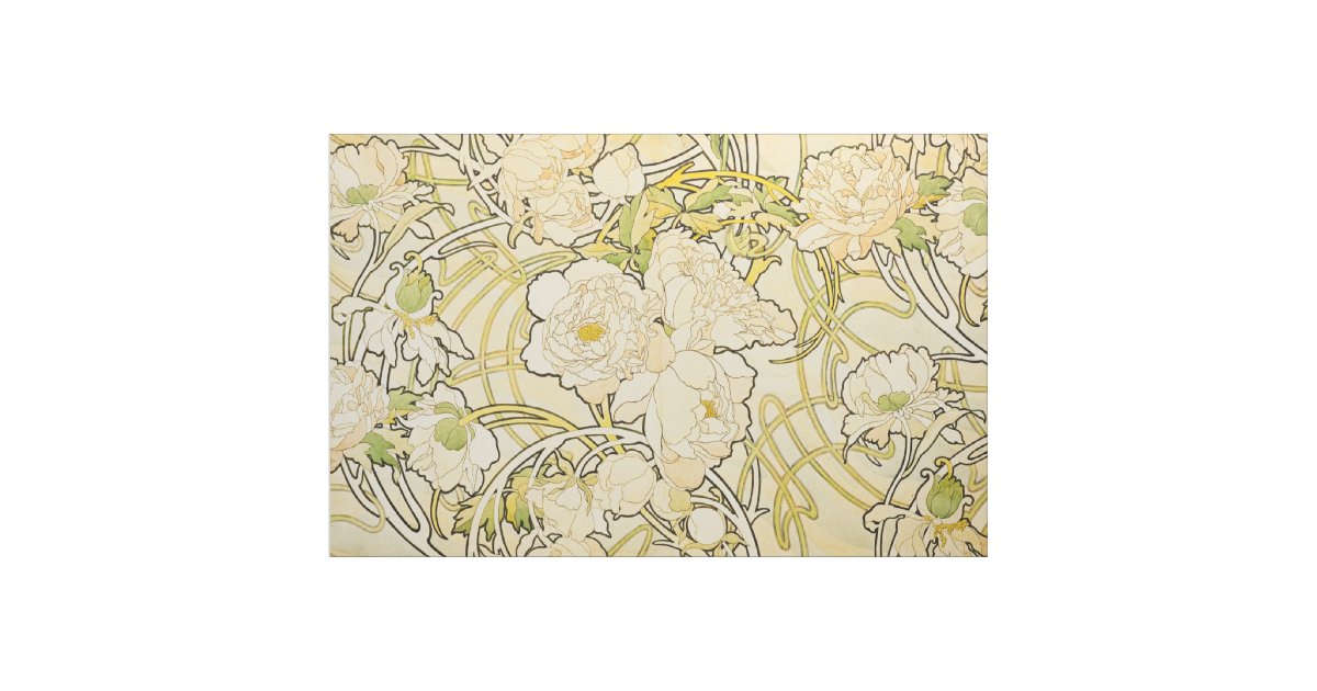 Alphonse Mucha - Peonies Fabric | Zazzle