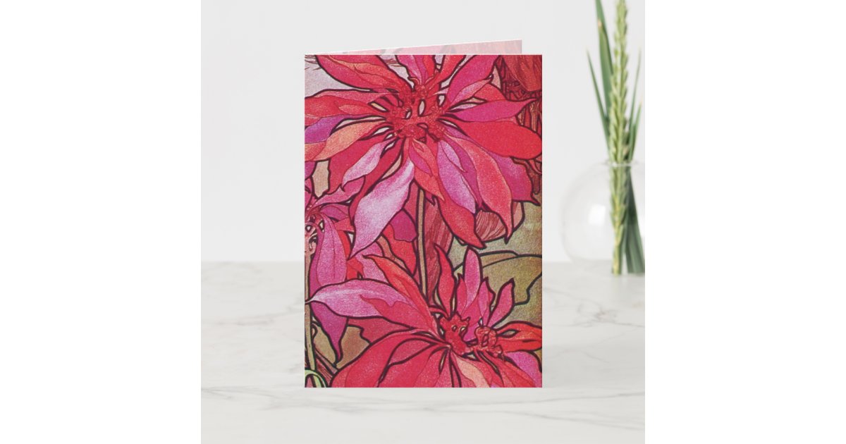 Alphonse Mucha Poinsettias Christmas Card Template | Zazzle