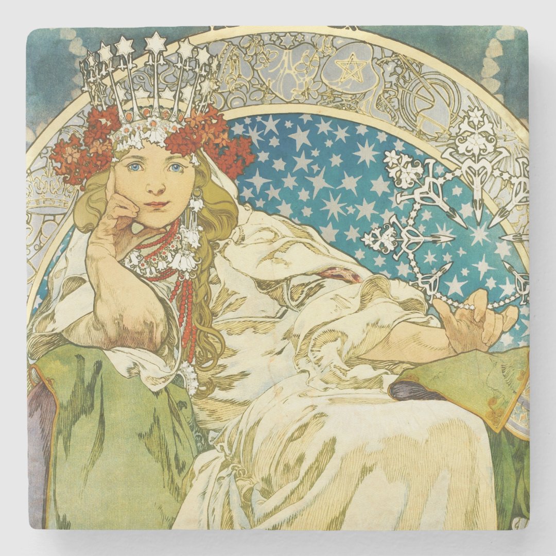 Alphonse Mucha Princess Hyacinth Art Nouveau Stone Coaster | Zazzle