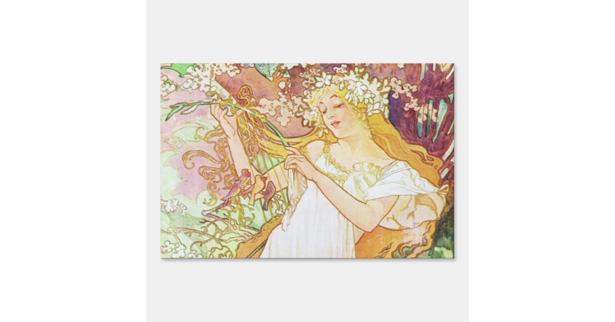 Alphonse Mucha Spring Floral Vintage Art Nouveau Yard Sign | Zazzle