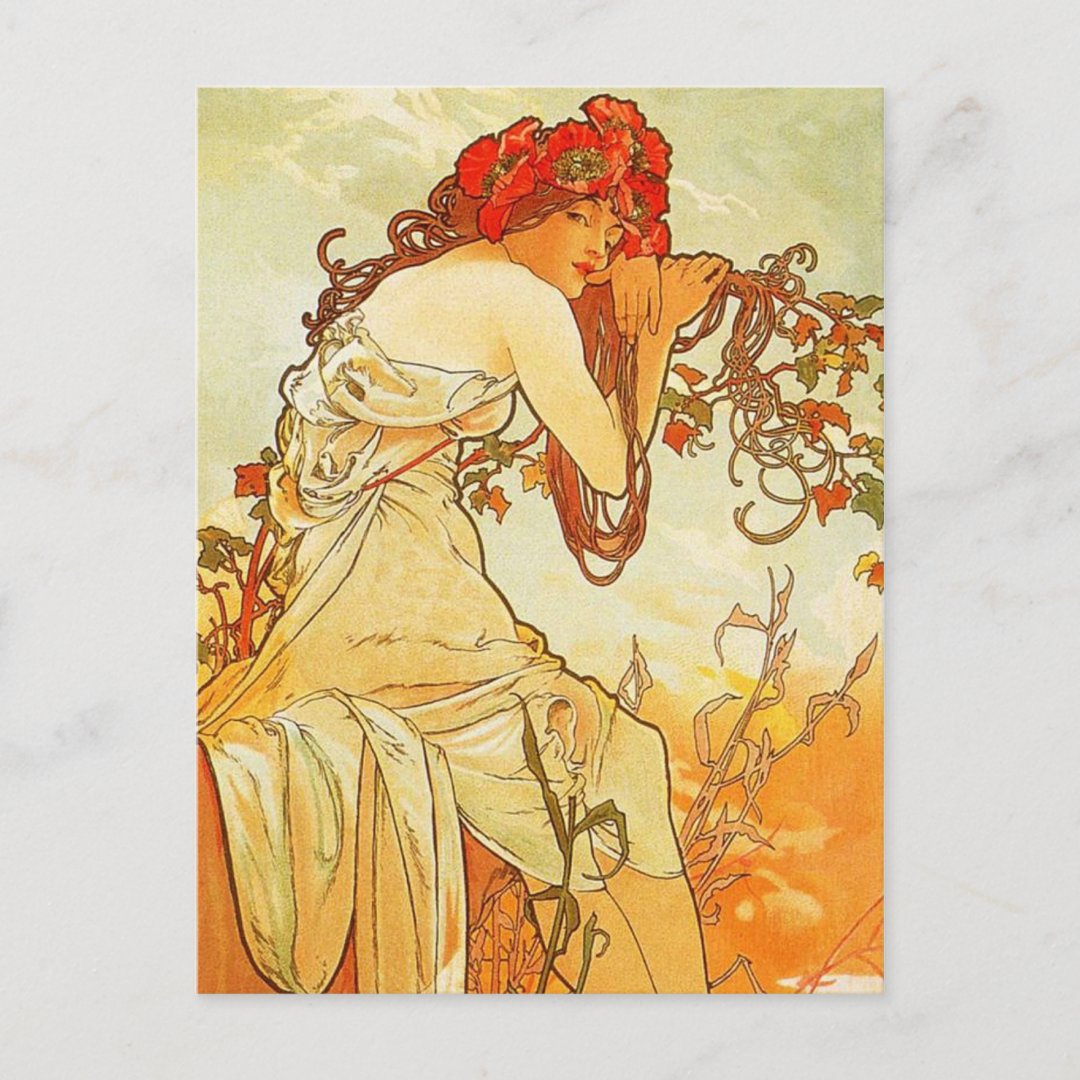 Alphonse Mucha Summer Postcard | Zazzle