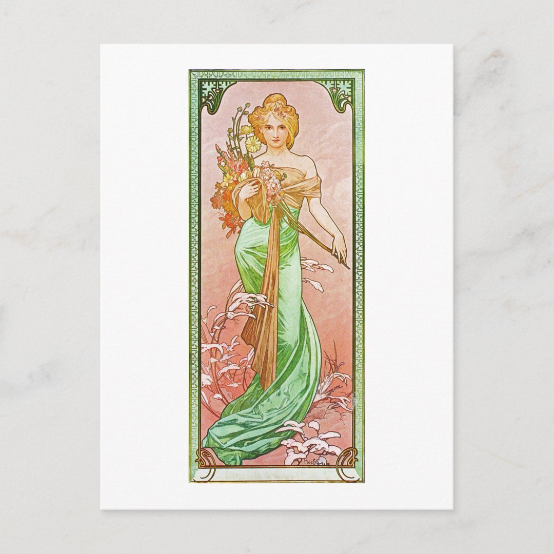 Alphonse Mucha The Seasons: Spring Printemps Postcard | Zazzle