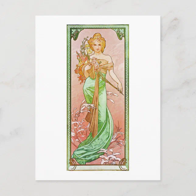 Alphonse Mucha The Seasons: Spring Printemps Postcard | Zazzle
