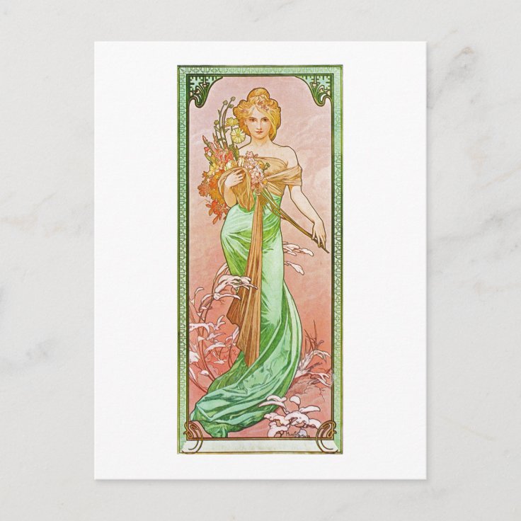 Alphonse Mucha The Seasons: Spring Printemps Postcard | Zazzle
