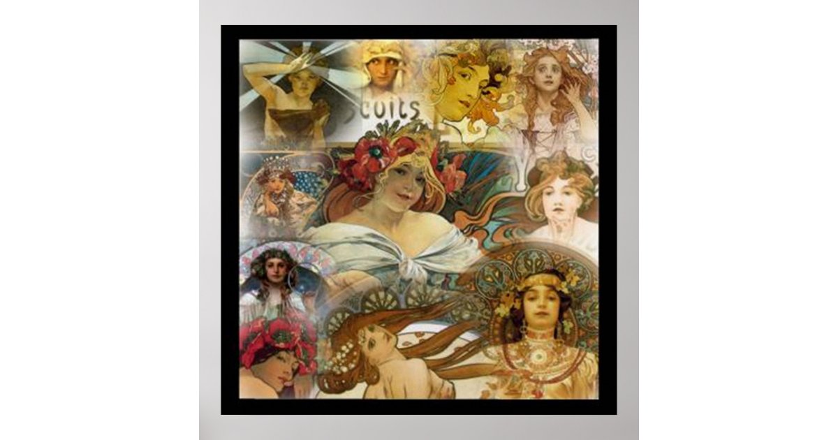 Alphonse Mucha's Faces Collage Vintage Poster | Zazzle