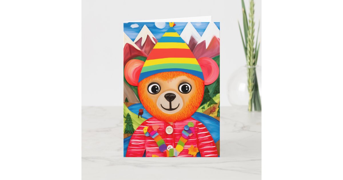 Alpine Adventure Bear: Cute Kids Birthday Card | Zazzle