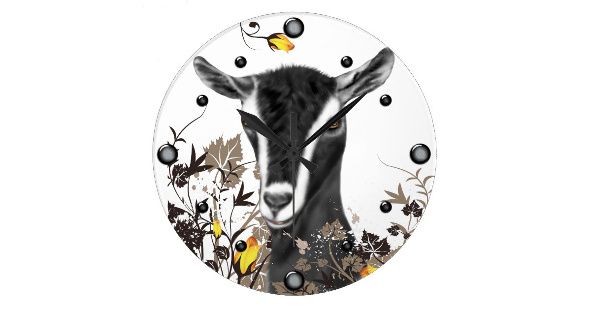 Alpine Dairy Goat Painting Floral Wall Clock | Zazzle.com