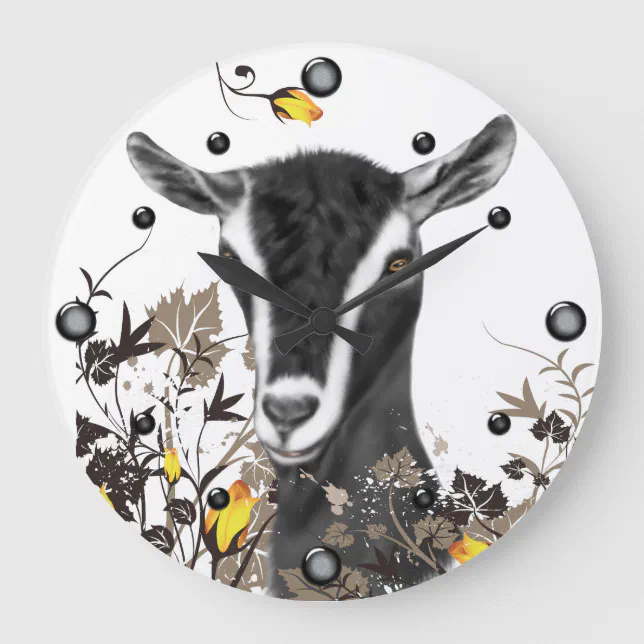 Alpine Dairy Goat Painting Floral Wall Clock | Zazzle
