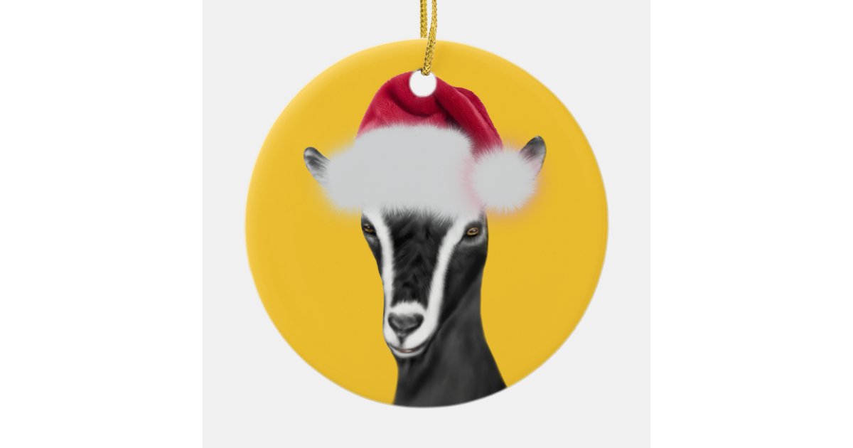 Alpine Goat Santa Hat Christmas Ornament | Zazzle