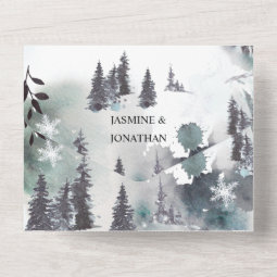 Alpine Pine Trees, Mountains, Mist Wedding | All In One Invitation | Zazzle