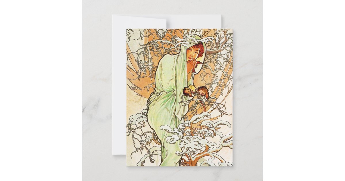 Alpohnse Mucha Winter Invitations | Zazzle
