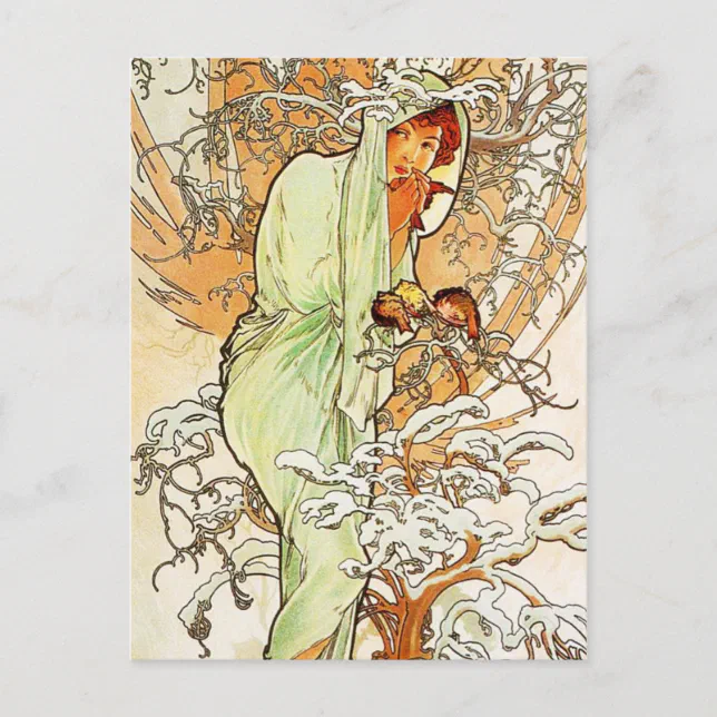 Alpohnse Mucha Winter Postcard | Zazzle