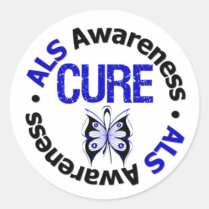 ALS Awareness CURE Butterfly Ribbon Classic Round Sticker | Zazzle.com