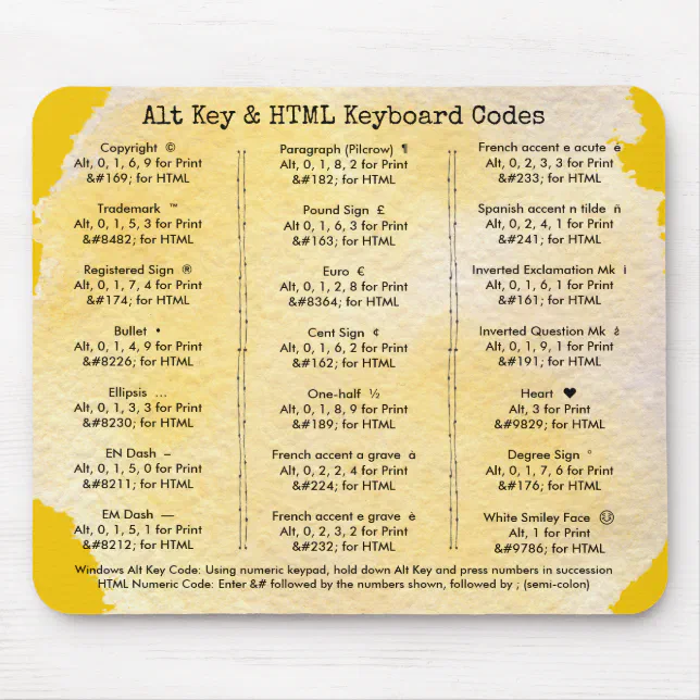 Alt Key and HTML Keyboard Codes Tutorial Mouse Pad | Zazzle