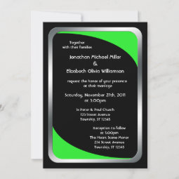 Alternative Black with Neon Green Wedding Invitation | Zazzle