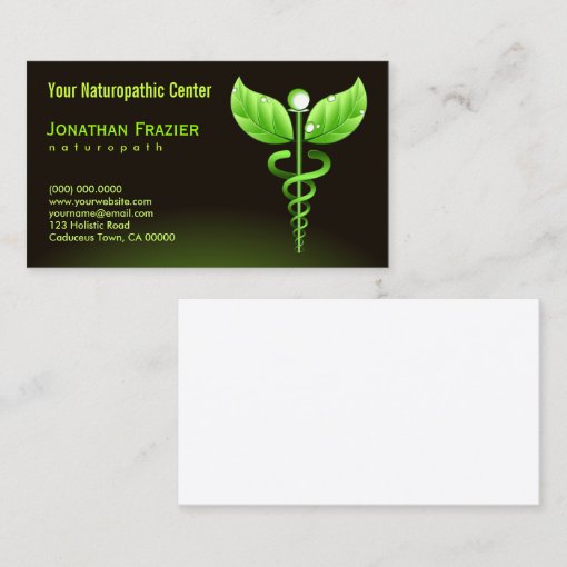 Alternative Medicine Naturopath Green Caduceus Business Card | Zazzle