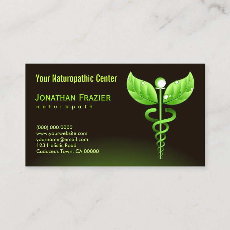 Alternative Medicine Naturopath Green Caduceus Business Card | Zazzle