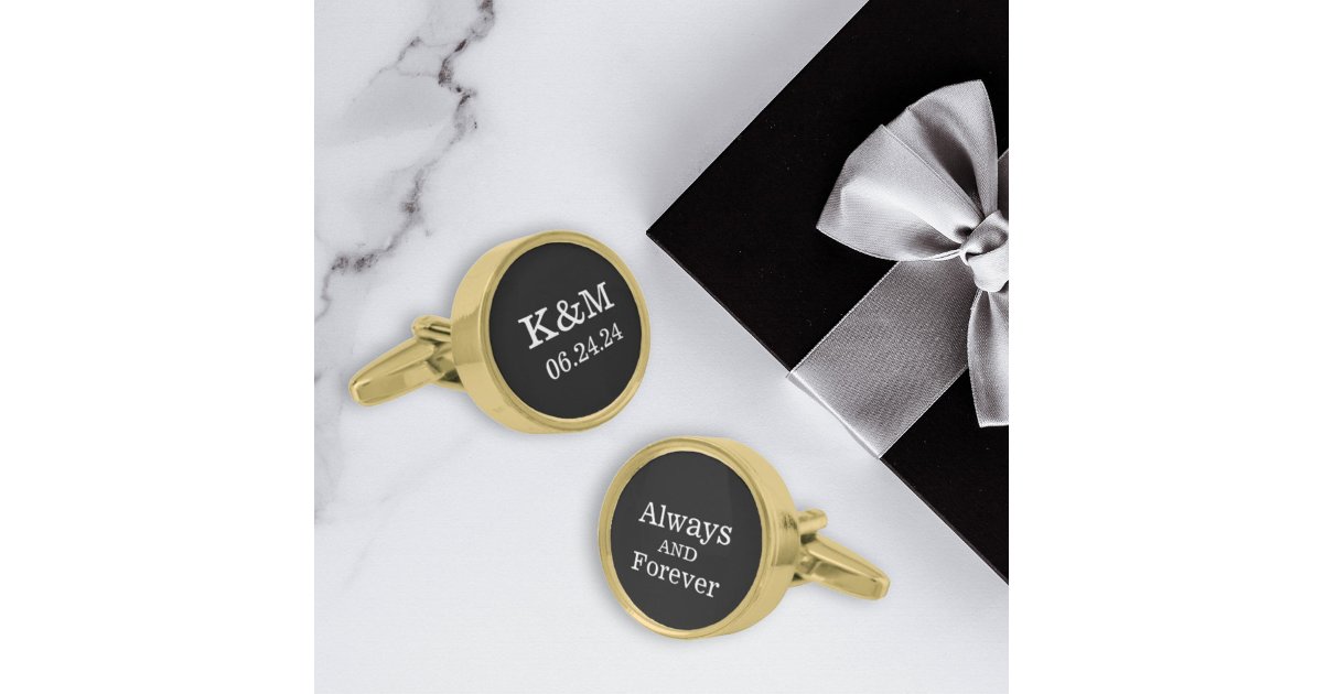 Always and Forever Wedding Black Monogram Groom Cufflinks | Zazzle