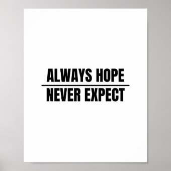 Always Hope But Never Expect Inspirational Quote Poster | Zazzle