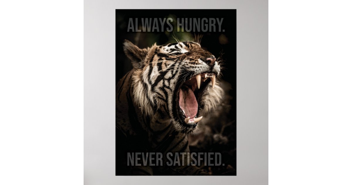 Always Hungry, Never Satisfied, Tiger Motivational Poster | Zazzle