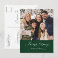 Always Merry Green Minimalist Photo Holiday Postcard | Zazzle
