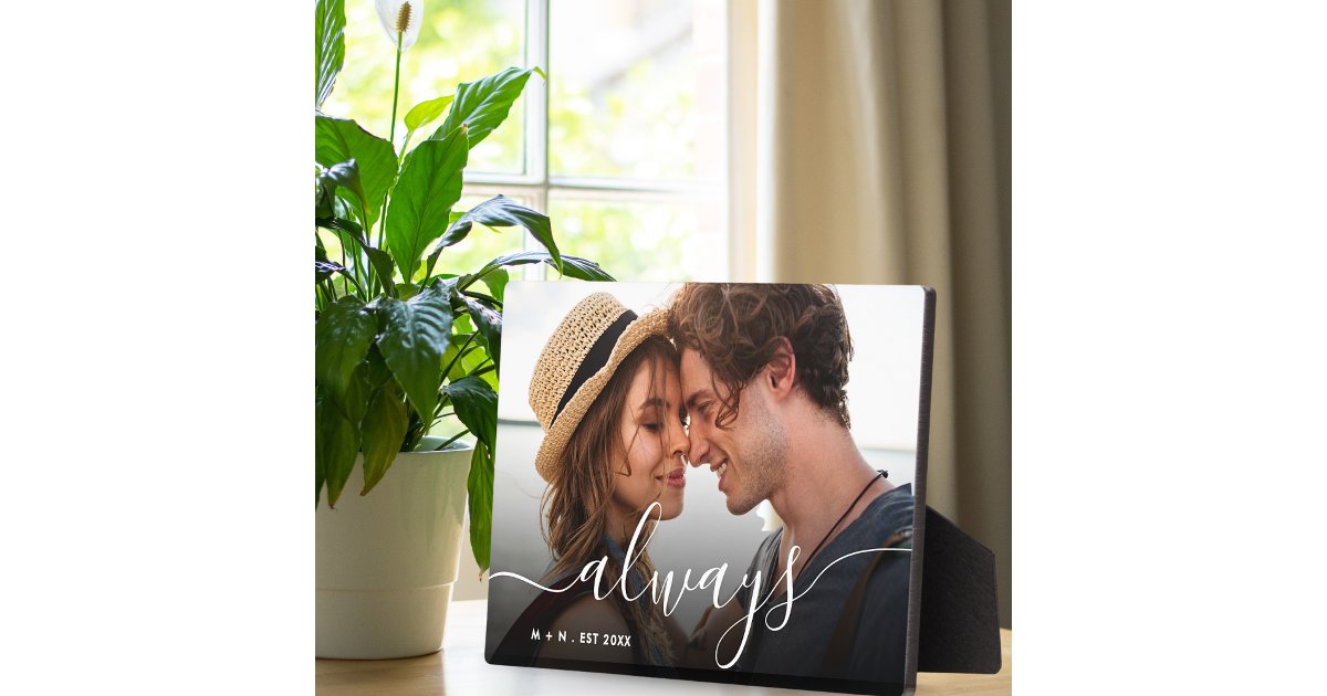 Always Script Overlay Personalized Couples Photo Plaque | Zazzle