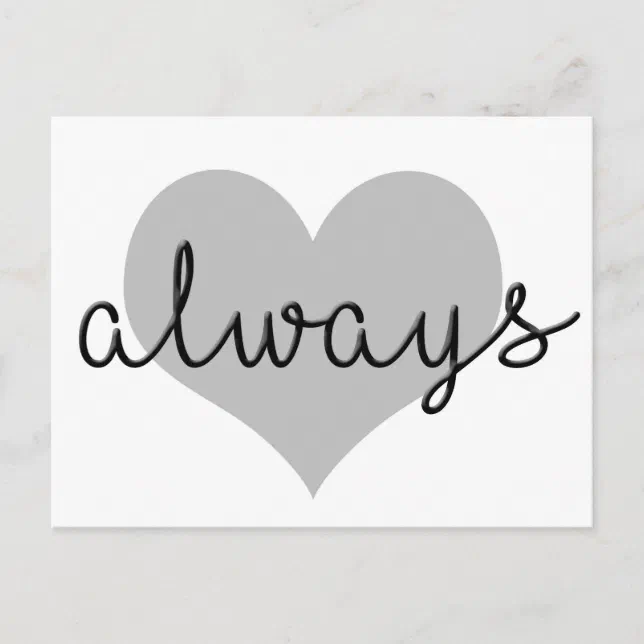 always simple modern heart black white postcard | Zazzle