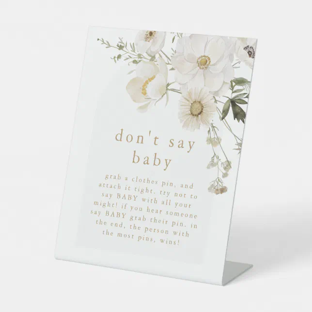 ALYSSA Boho Flower Don't Say Baby Game Baby Shower Pedestal Sign | Zazzle