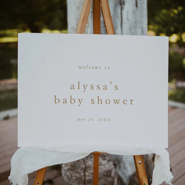 ALYSSA White Gold Simple Baby Shower Welcome Sign | Zazzle