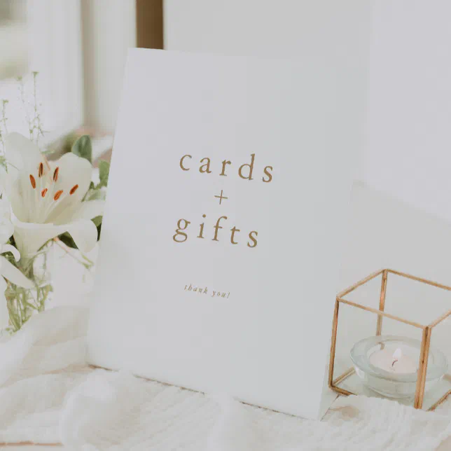 ALYSSA White Gold Unique Simple Cards and Gifts Pedestal Sign | Zazzle