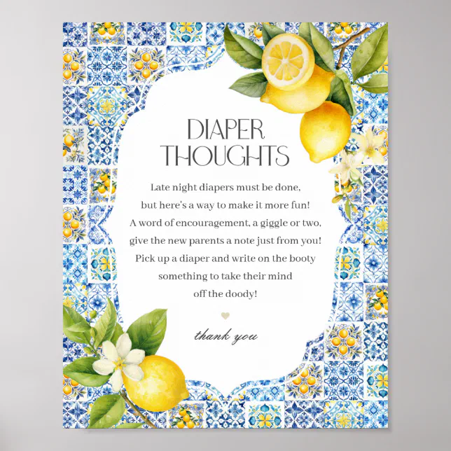 Amalfi Coast Italian Diaper Thoughts Baby Shower Poster | Zazzle