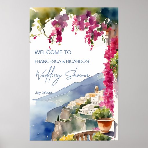 Amalfi coast Italian wedding shower welcome Poster | Zazzle