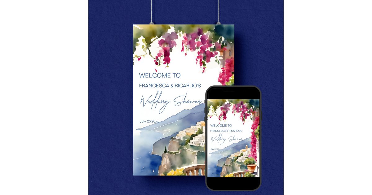 Amalfi coast Italian wedding shower welcome Poster | Zazzle