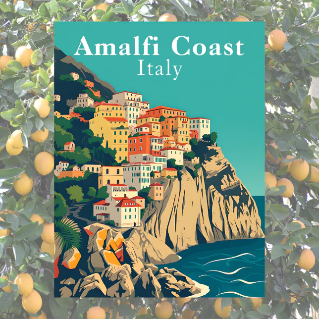 Amalfi Coast Italy Retro Iconic Positano View Postcard | Zazzle