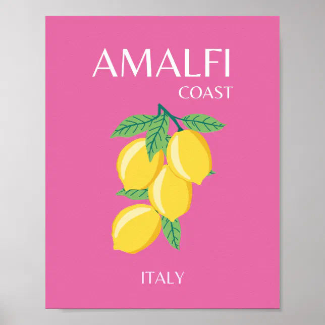 Amalfi Coast, Italy, Travel Art, Pink, Preppy Poster | Zazzle