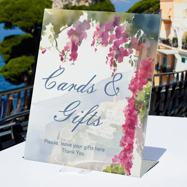 Amalfi coast Mediterranean Italian bridal shower Pedestal Sign | Zazzle