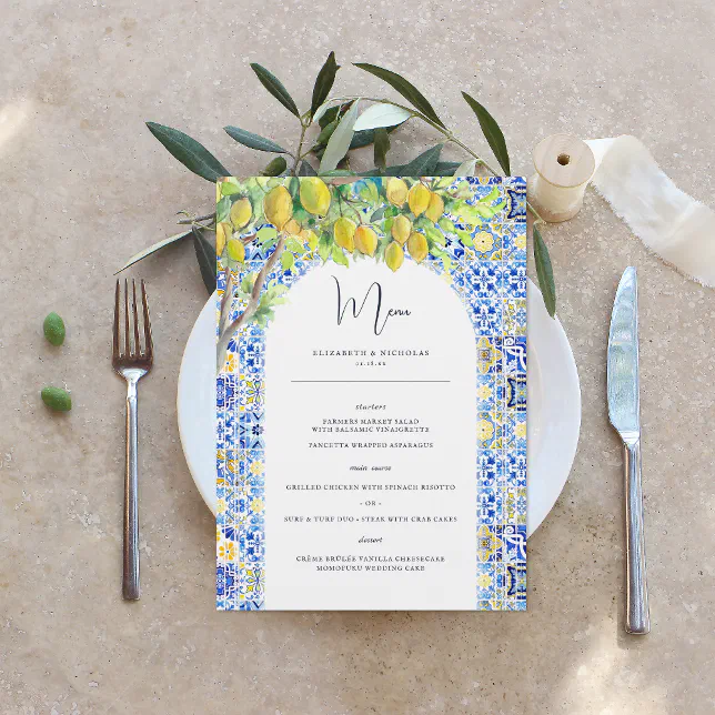 Amalfi Coast | Mediterranean Lemon Tiles Menu | Zazzle
