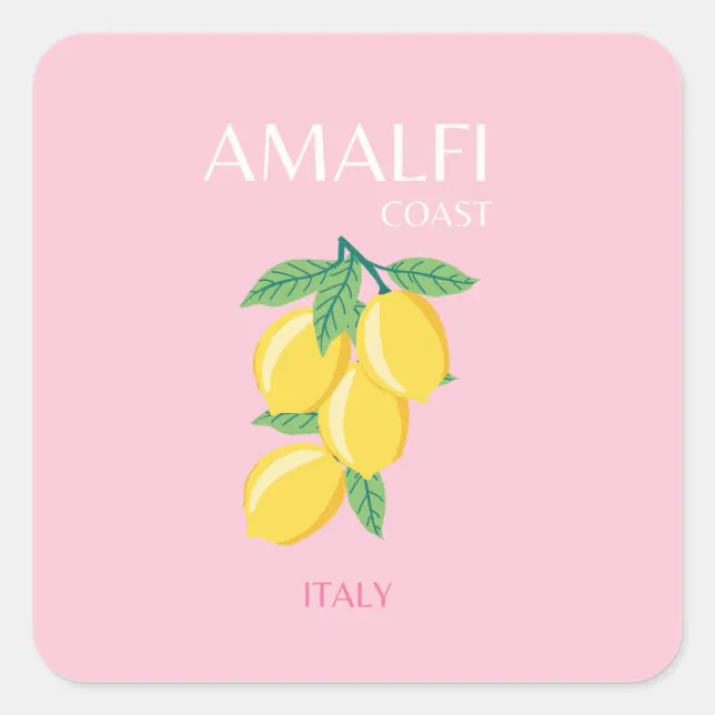 Amalfi Coast, Preppy Art, Pink Square Sticker | Zazzle