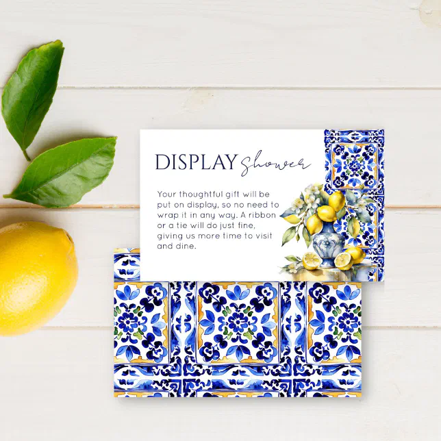 Amalfi Italian blue tiles lemons display shower Enclosure Card | Zazzle